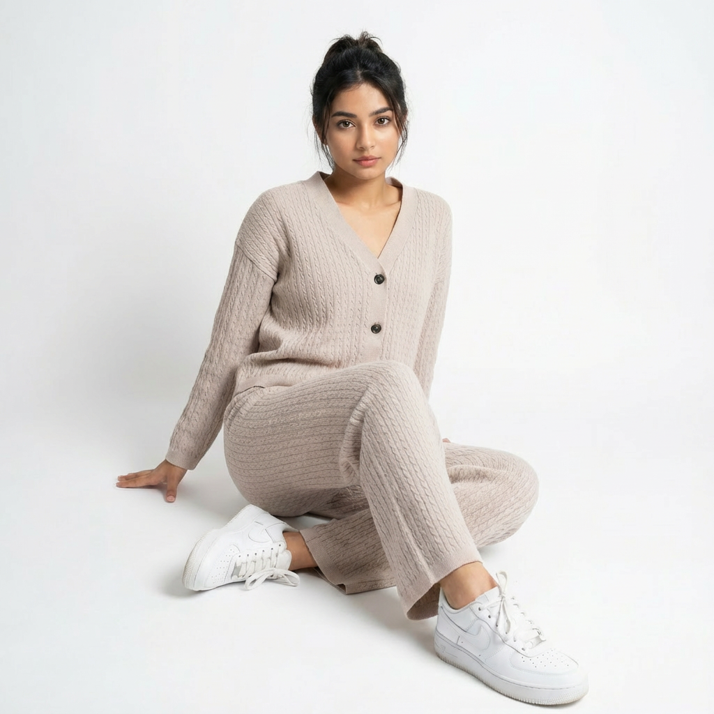 Cable Knit Lounge Set | Cozy & Elegant Two-Piece Outfit